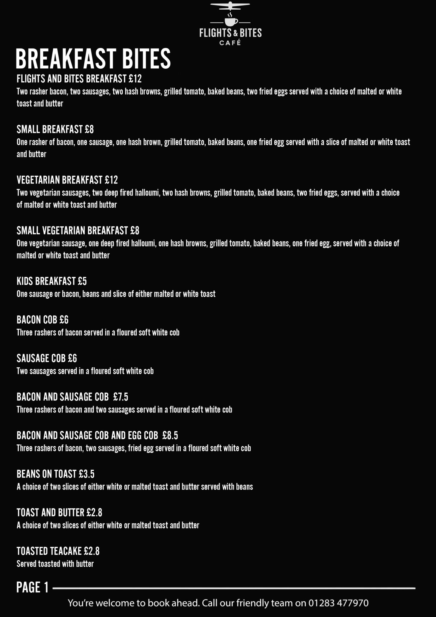 MENU - FLIGHTS AND BITES CAFE - Tatenhill Aviation
