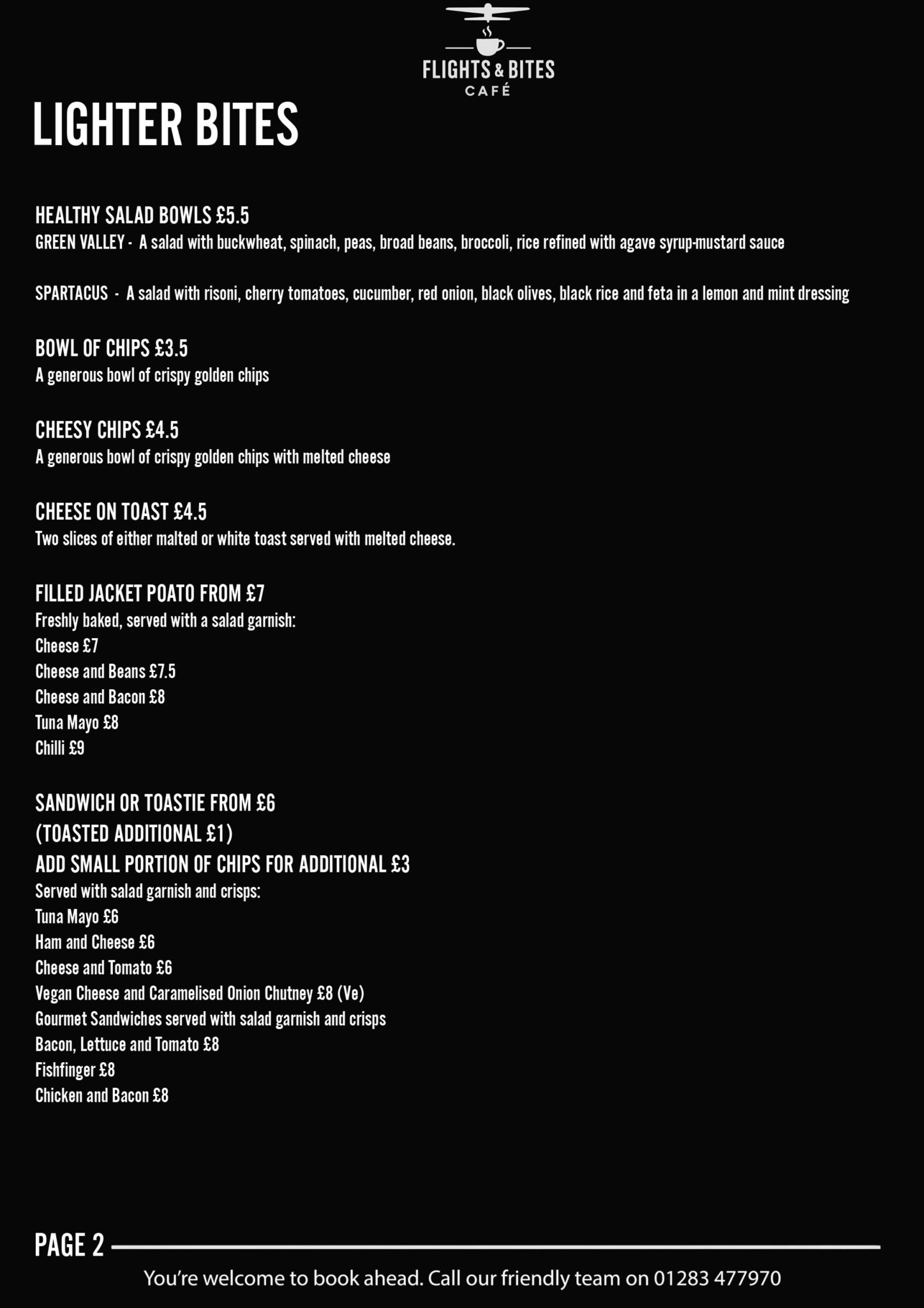 MENU - FLIGHTS AND BITES CAFE - Tatenhill Aviation